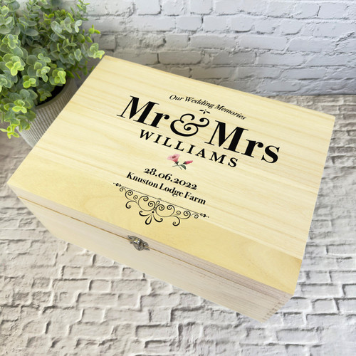 Mr and Mrs Keepsake Box Our Wedding Day Personalised Wooden Memory ...