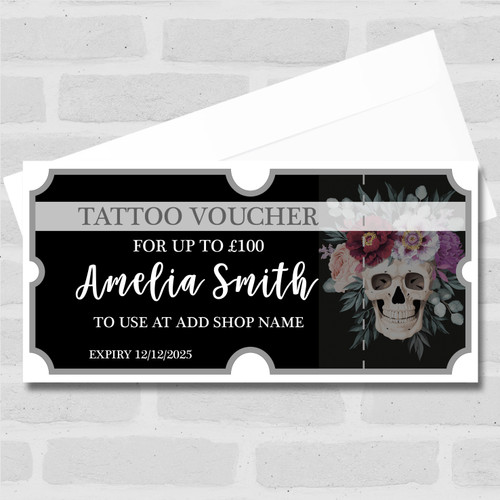 Tattoo Voucher Skull Any Occasion Personalised Surprise Ticket Gift ...