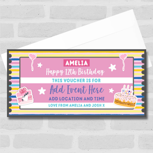 Any Age Birthday Event Party Pink Personalised Surprise Ticket Gift ...