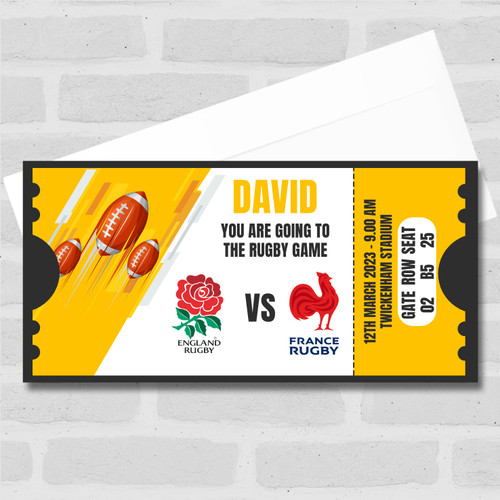 Yellow Rugby Balls Any Game Personalised Surprise Ticket Gift Voucher ...