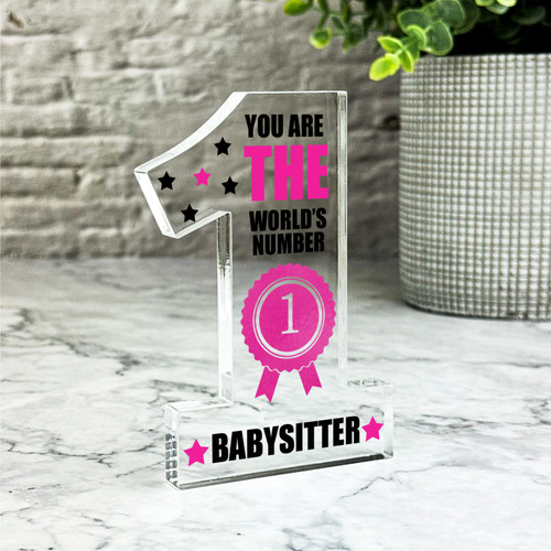 The World's No.1 Babysitter Pink Gift Number One Award Keepsake Plaque ...