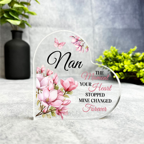 Nan Pink Magnolia Memorial Heart Gift Side Heart Keepsake Plaque ...