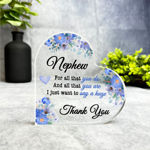 Gift For Nephew Thank You Blue Floral Butterflies Side Heart Keepsake ...