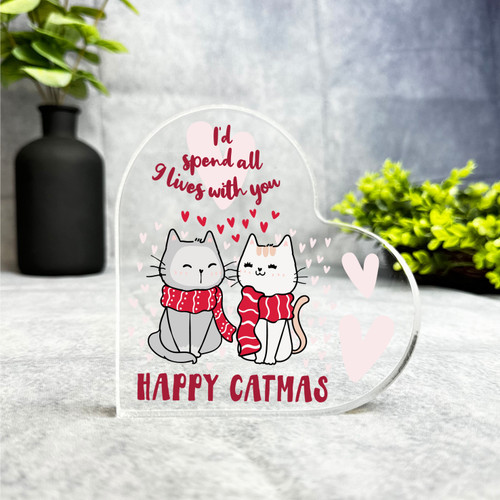 Happy Catmas Cat Christmas Couple Romantic Gift Side Heart Keepsake ...