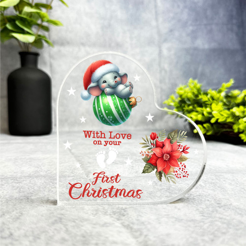 Baby Elephant Bauble First Christmas Gift Side Heart Keepsake Plaque ...