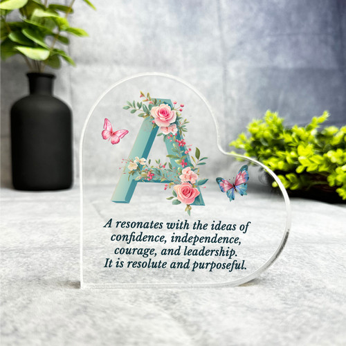Floral Name Initial Letter A Meaning Gift Side Heart Keepsake Plaque ...