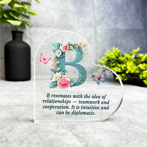 Floral Name Initial Letter B Meaning Gift Side Heart Keepsake Plaque ...