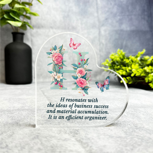 Floral Name Initial Letter H Meaning Gift Side Heart Keepsake Plaque ...