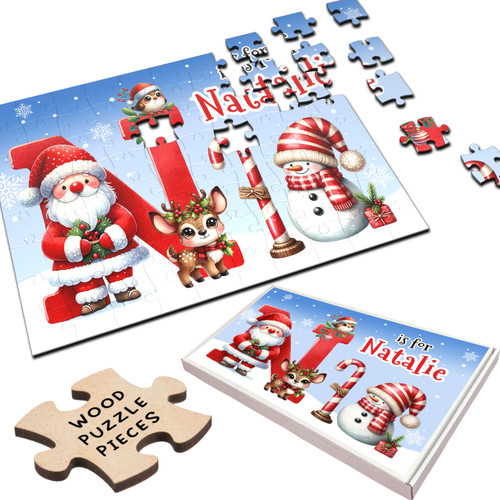 Christmas Gift Kids Santa Alphabet Letter N Personalised Wood Jigsaw ...