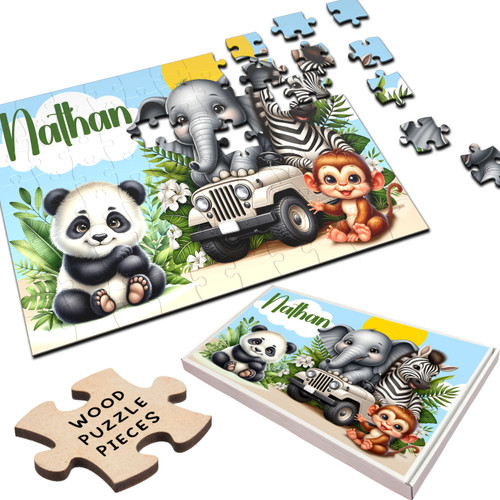 Safari Animals Kids Children's Gift Custom Personalised Wooden Jigsaw ...