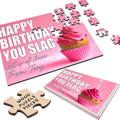 Funny Rude Birthday Gift Pink Cupcake You Slag Personalised Wooden ...