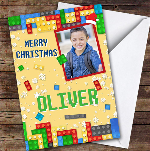 Lego Yellow Toy Bricks Photo Custom Kids Personalised Christmas Card ...