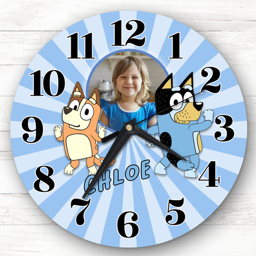 Bluey Photo Personalised Gift For Kid's Bedroom Clock - The Card Zoo