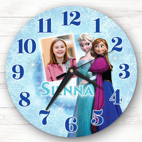 Frozen Elsa Anna Photo Personalised Gift For Kid's Bedroom Clock - The ...
