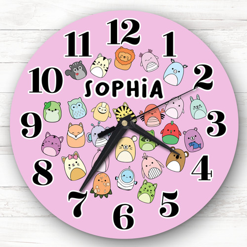 Pink Squishmallows Personalised Gift For Kid's Bedroom Clock - The Card Zoo