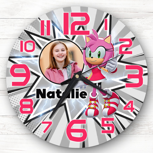 Sonic The Hedgehog Amy Photo Personalised Gift For Kid's Bedroom Clock ...