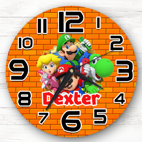 Super Mario Orange Personalised Gift For Kid's Bedroom Clock - The Card Zoo