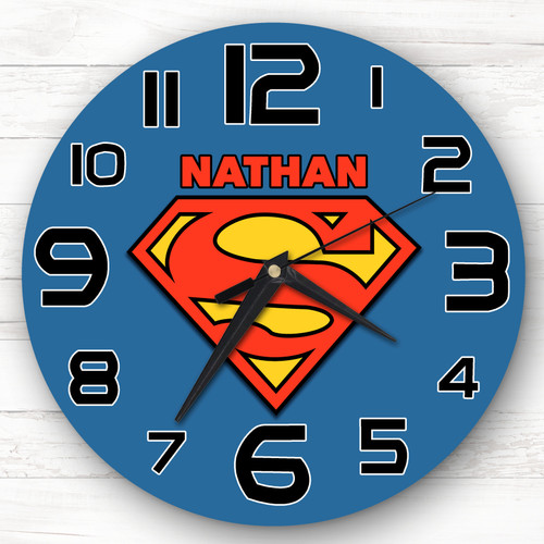 Superman Logo Personalised Gift For Kid's Bedroom Clock - The Card Zoo