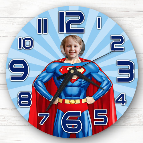 Superman Photo Personalised Gift For Kid's Bedroom Clock - The Card Zoo