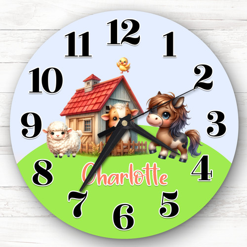 Farm Animals Farmyard Personalised Gift For Kid's Bedroom Clock - The ...