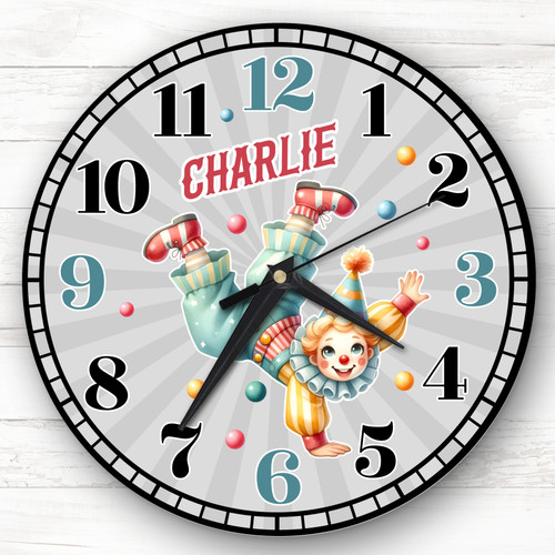 Happy Circus Clown Personalised Gift For Kid's Bedroom Clock - The Card Zoo