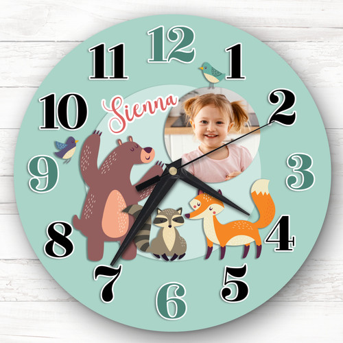 Woodland Animal Photo Personalised Gift For Kid's Bedroom Clock - The ...
