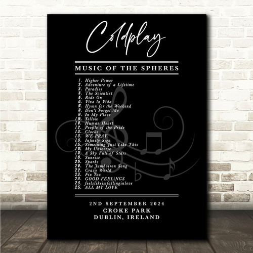 Coldplay - Concert Setlist Gig Poster Print Canvas Black White - Croke ...