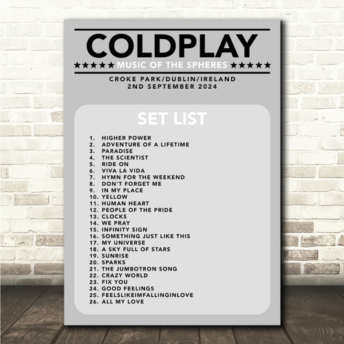 Coldplay - Concert Setlist Gig Poster Print Canvas Grey - Croke Park ...