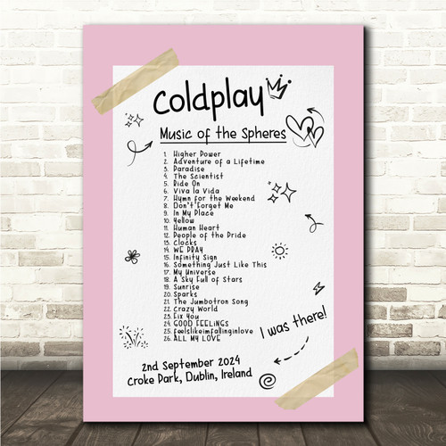 Coldplay - Concert Setlist Gig Poster Print Canvas Pink Doodle - Croke ...