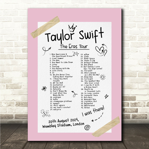 Taylor Swift - Concert Setlist Gig Poster Print Canvas Pink Doodle ...