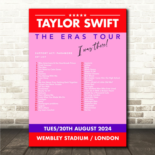 Taylor Swift - Concert Setlist Gig Poster Print Canvas Red Pink ...