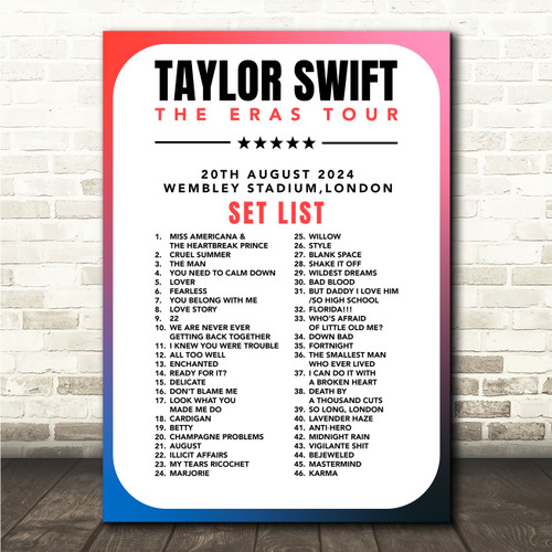 Taylor Swift - Concert Setlist Gig Poster Print Canvas Retro Blue ...