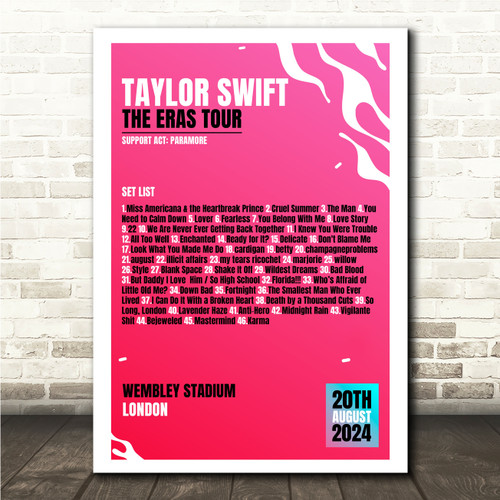 Taylor Swift - Concert Setlist Gig Poster Print Canvas Bright Pink ...