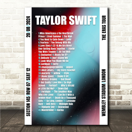 Taylor Swift - Concert Setlist Gig Poster Print Canvas Green Red ...
