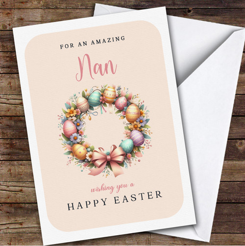 Personalised Easter Card For Nan Egg Wreath - The Card Zoo