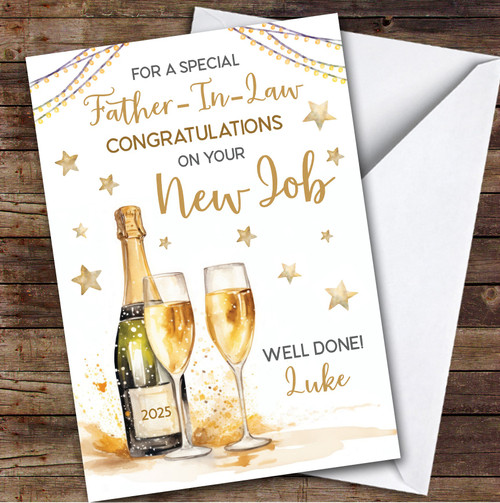 Personalised New Job Card For Father-In-Law Champagne Flute Gold - The ...