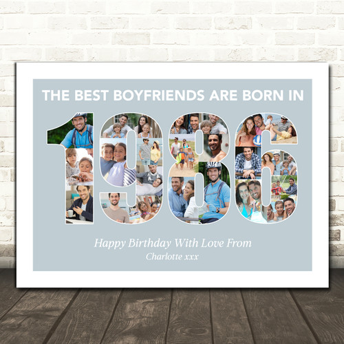 Photo Collage Blue Birthday Gift For Boyfriend 22-Photo Year 1986 Print ...