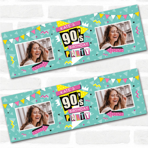 Personalised Party Banner For Birthday With Photo 1990's - The Card Zoo