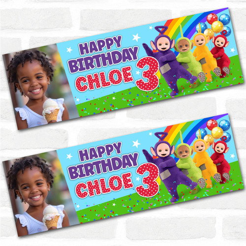 Personalised Party Banner For Kids Birthday Teletubbies Rainbow Photo ...