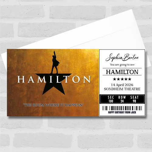 Hamilton Personalised Gift Voucher Surprise Theatre Ticket - The Card Zoo