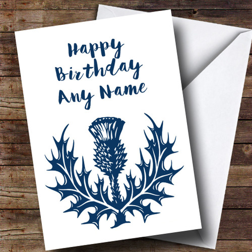 Blue and White Scottish Thistle Personalised Birthday Card - The Card Zoo