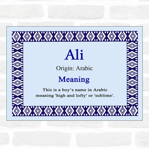Ali Name Meaning Blue Certificate - The Card Zoo