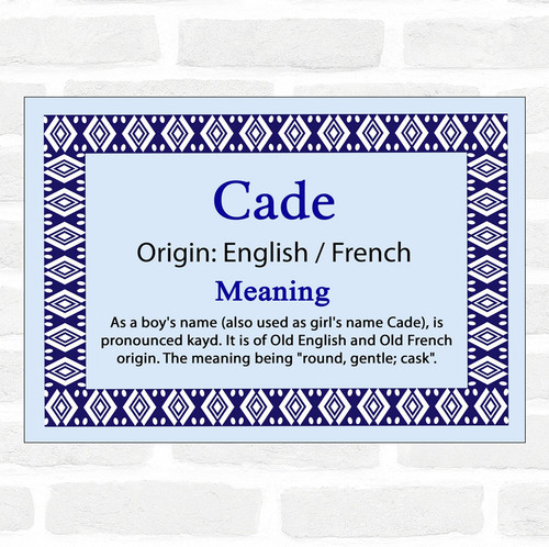 Cade Name Meaning Blue Certificate - The Card Zoo