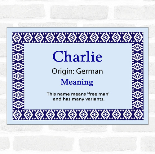 Charlie Name Meaning Blue Certificate - The Card Zoo