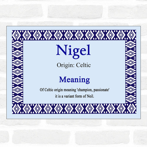 Nigel Name Meaning Blue Certificate - The Card Zoo