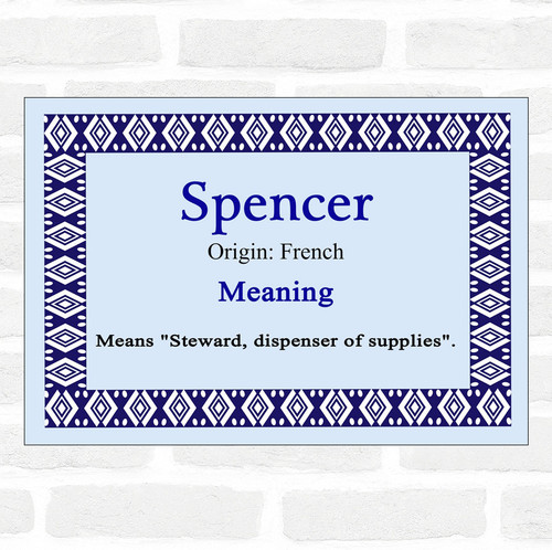 Spencer Name Meaning Blue Certificate - The Card Zoo