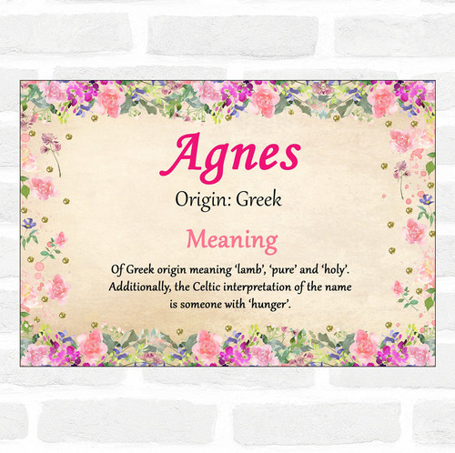 Agnes Name Meaning Floral Certificate - The Card Zoo