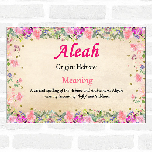 Aleah Name Meaning Floral Certificate - The Card Zoo