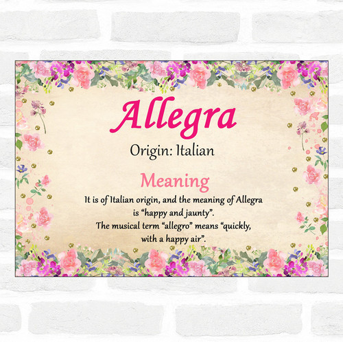 Allegra Name Meaning Floral Certificate - The Card Zoo