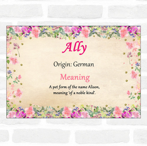 Ally Name Meaning Floral Certificate - The Card Zoo